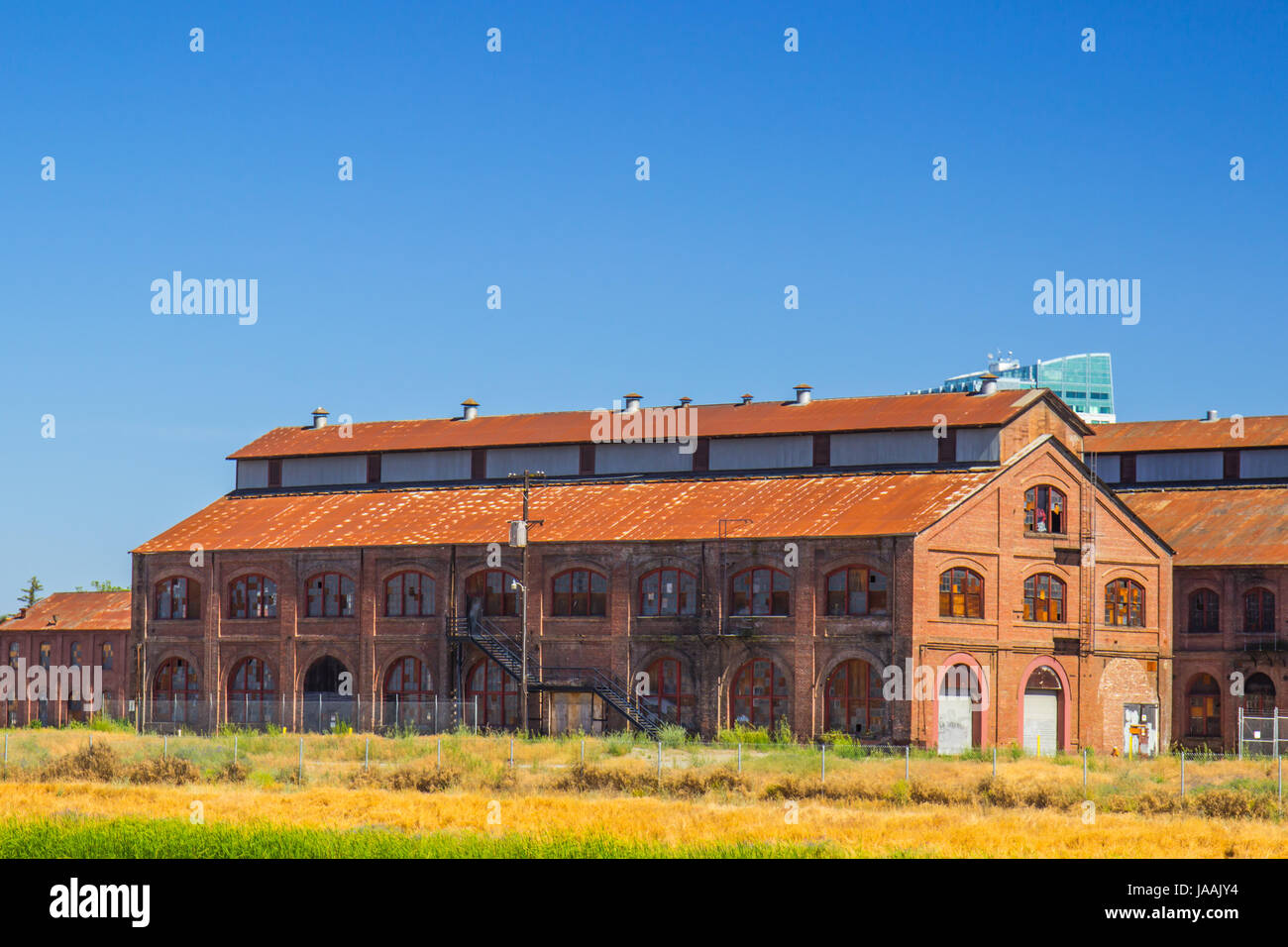 Vintage Brick Buildings At Railroad Maintenance Yard Stock Photo - Alamy