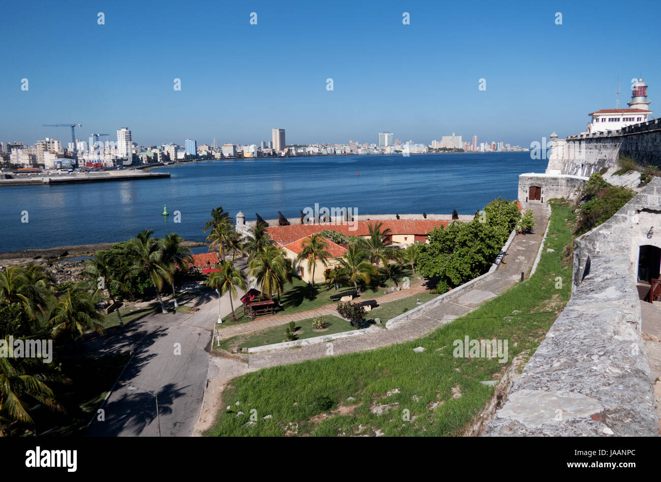 View of Havana, Cuba from El Morro Castle. Malecon promenade, La Habana ...