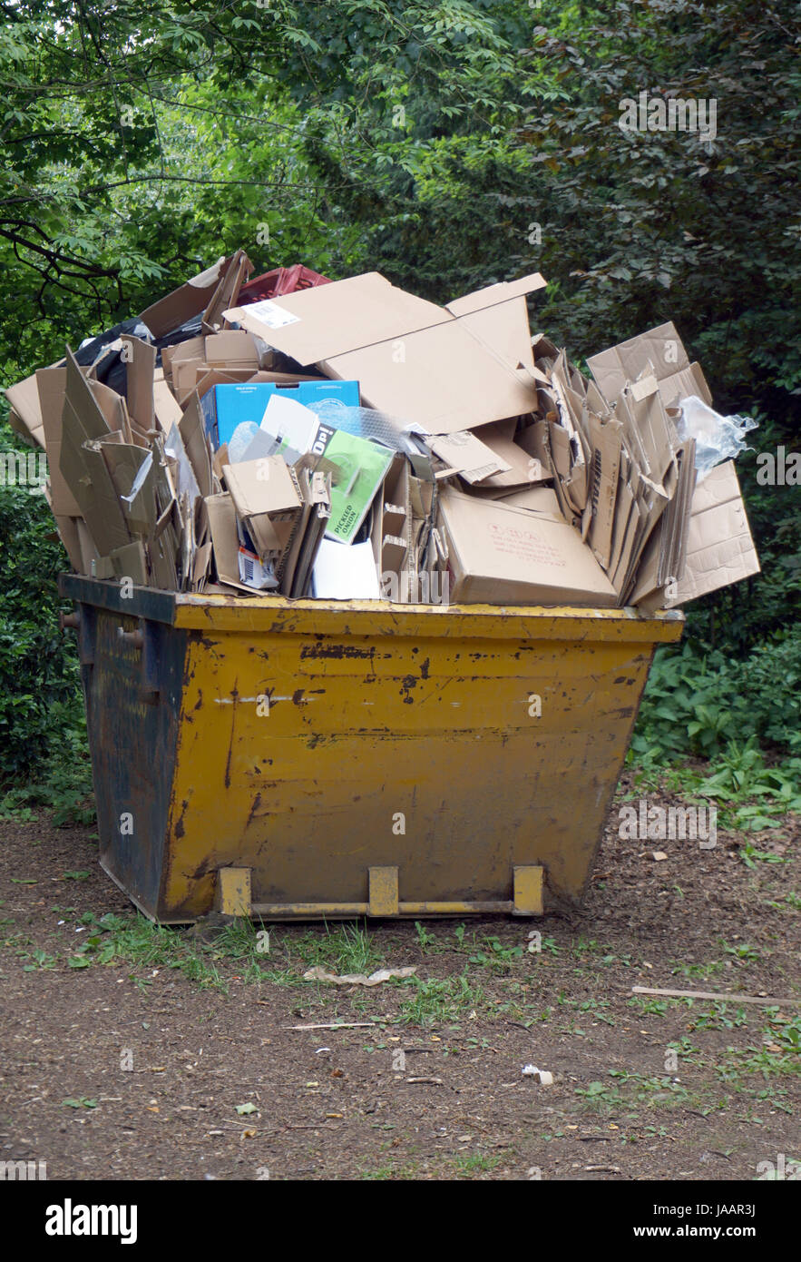 Skip filled with cardboard boxes Stock Photo - Alamy
