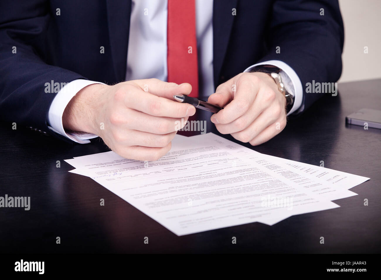 Business agreement signing, businesswoman handwriting signature on ...