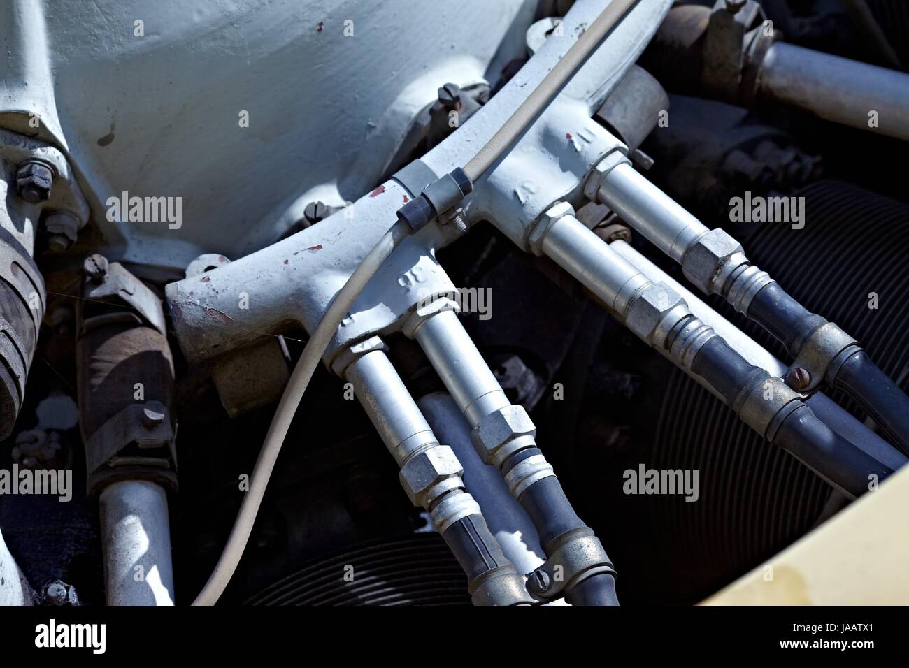 Detail of the engine of an old airplane Stock Photo - Alamy