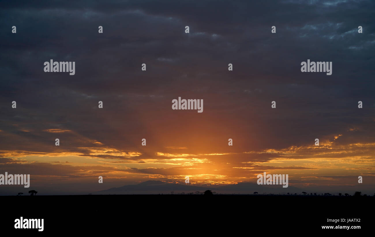 Sun Rising Through Rain Clouds in Serengeti, Tanzania Stock Photo - Alamy
