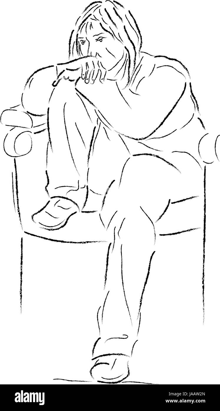 Sketch of sitting young woman Stock Photo - Alamy