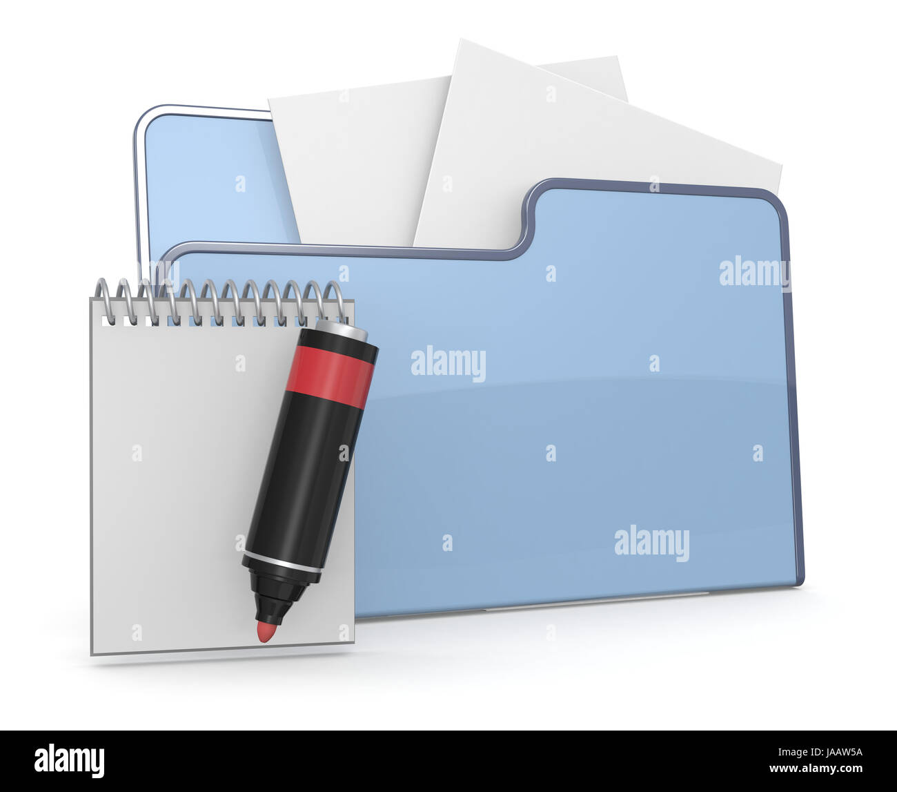 one computer folder icon with a memo block and a marker (3d render ...