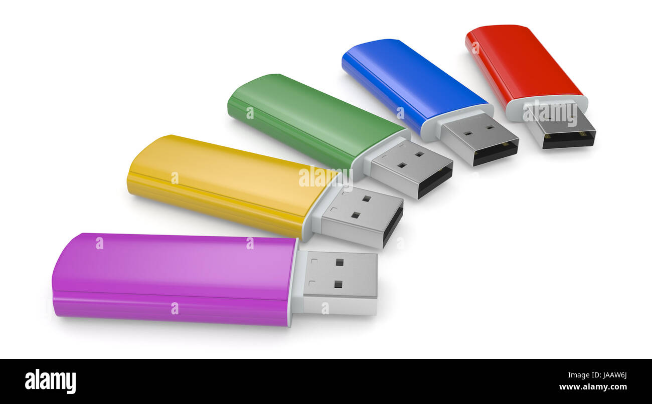 close up view of usb keys in different colors (3d render Stock Photo ...