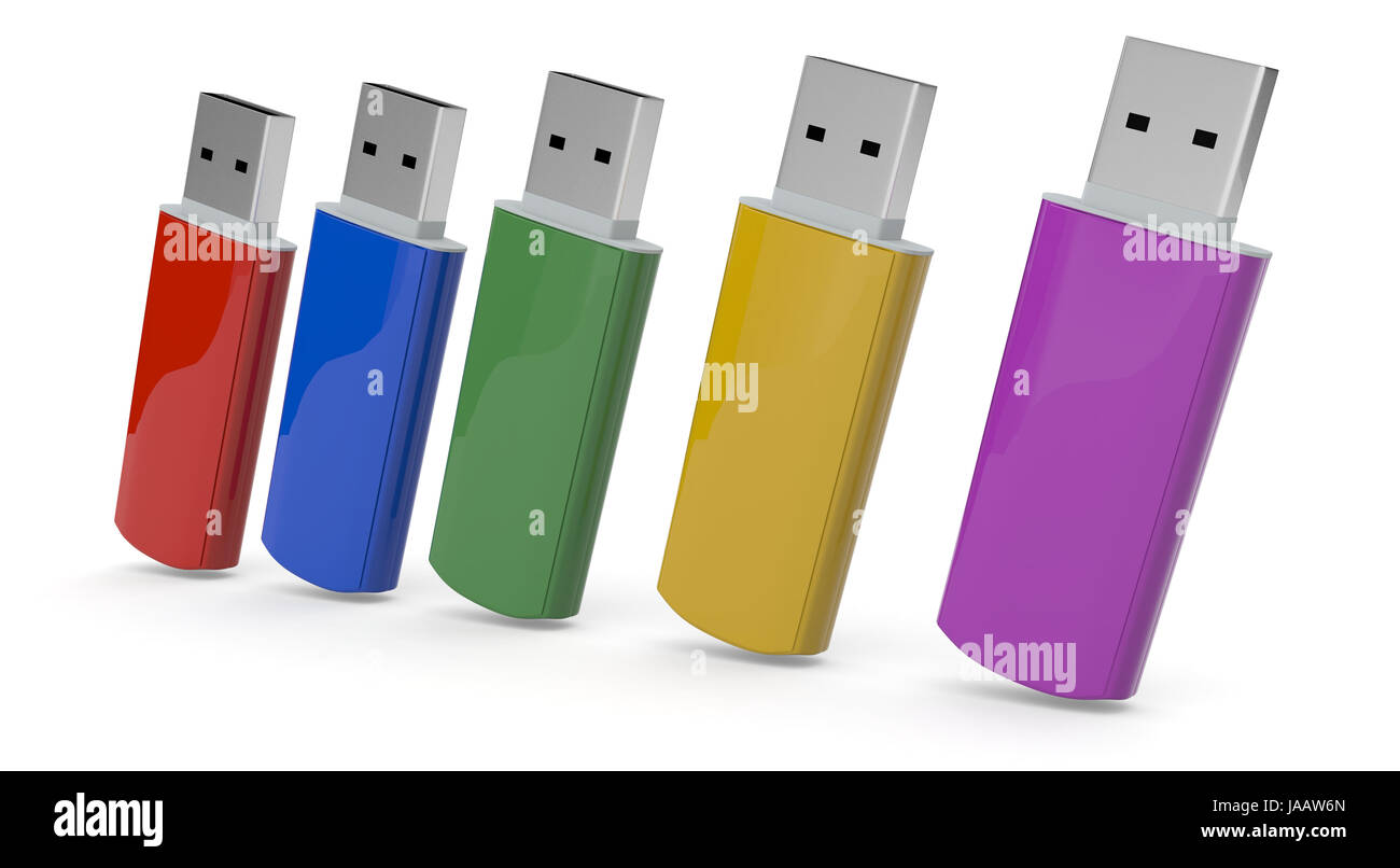 close up view of usb keys in different colors (3d render Stock Photo ...