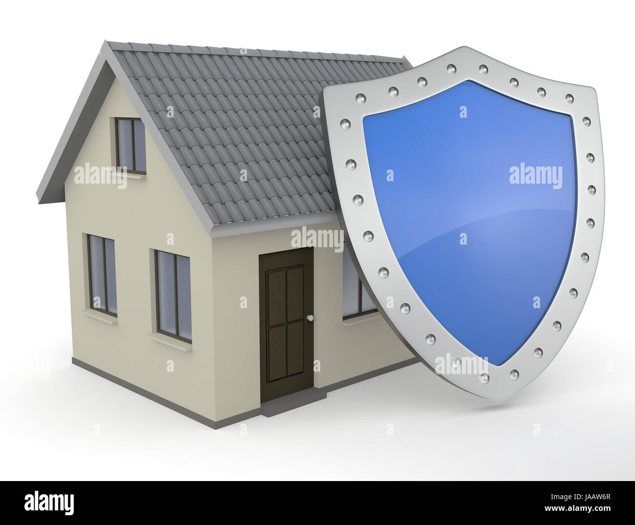 close up view of a house with a shield (3d render Stock Photo - Alamy