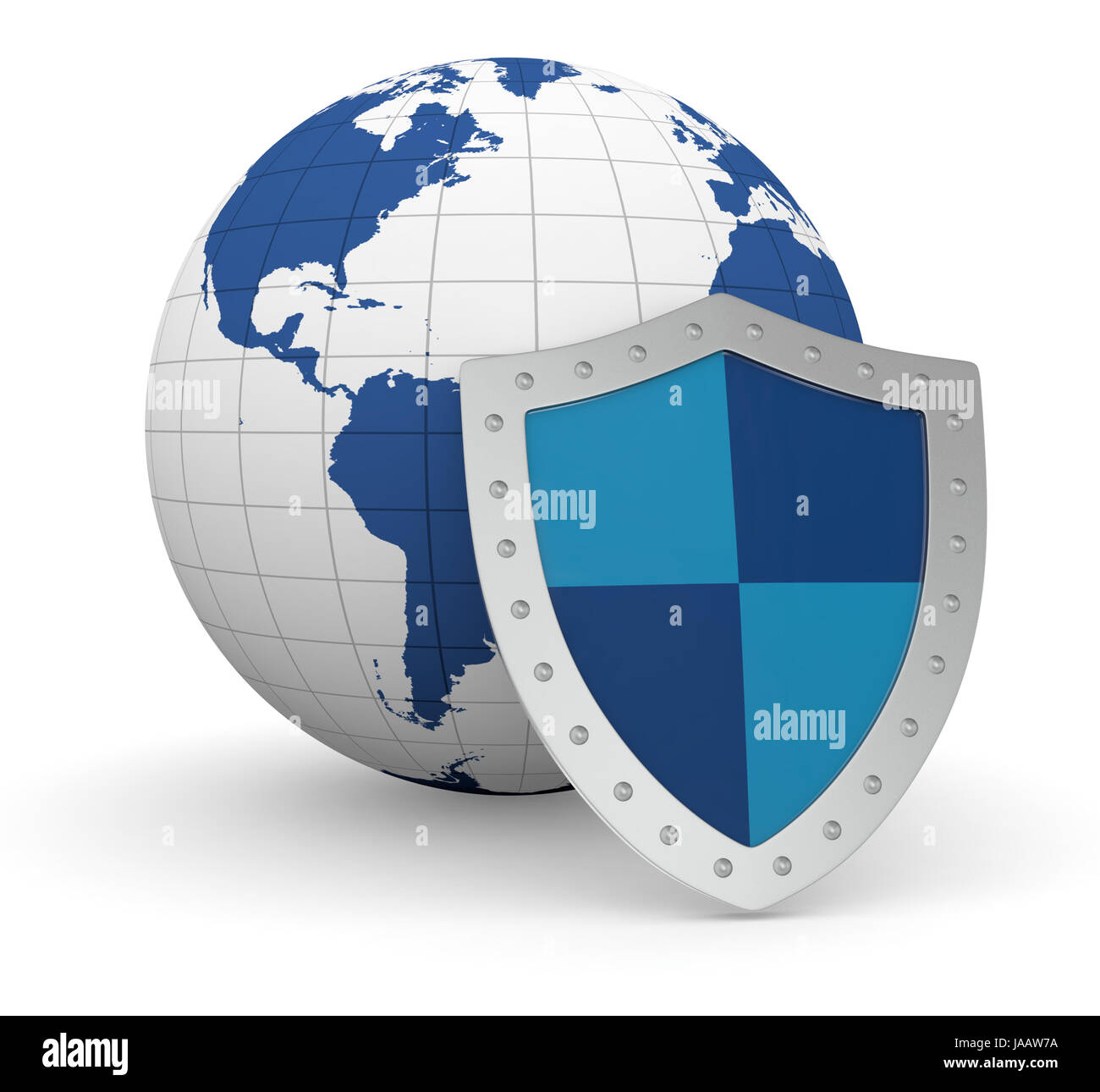 one world globe with a shield (3d render Stock Photo - Alamy