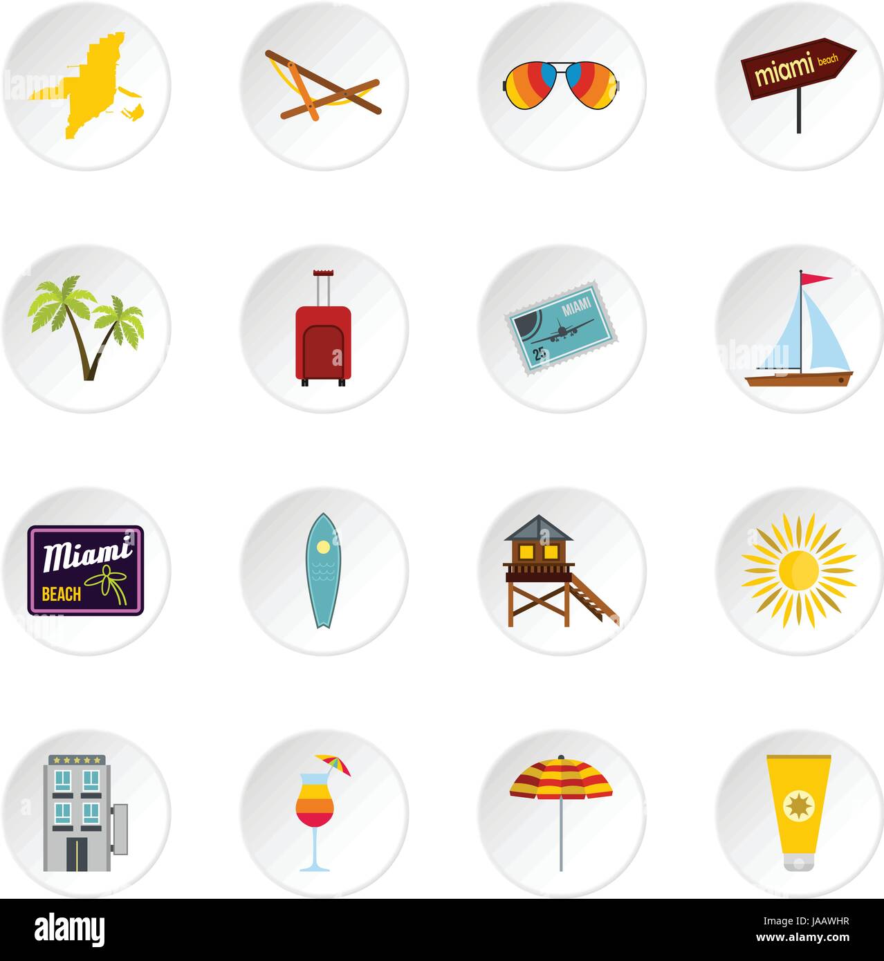 Miami icons set, flat style Stock Vector Image & Art - Alamy
