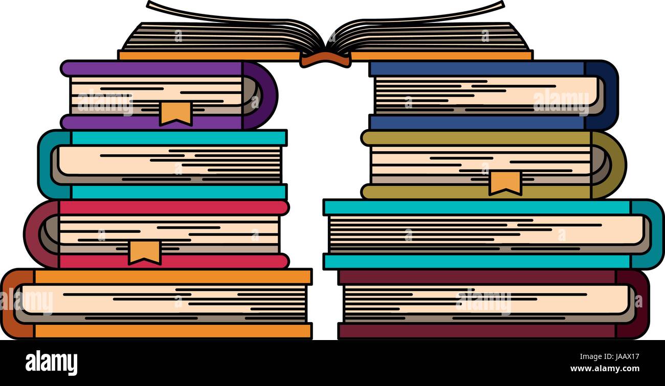 colorful image of stack of books with open book in the top Stock Vector ...