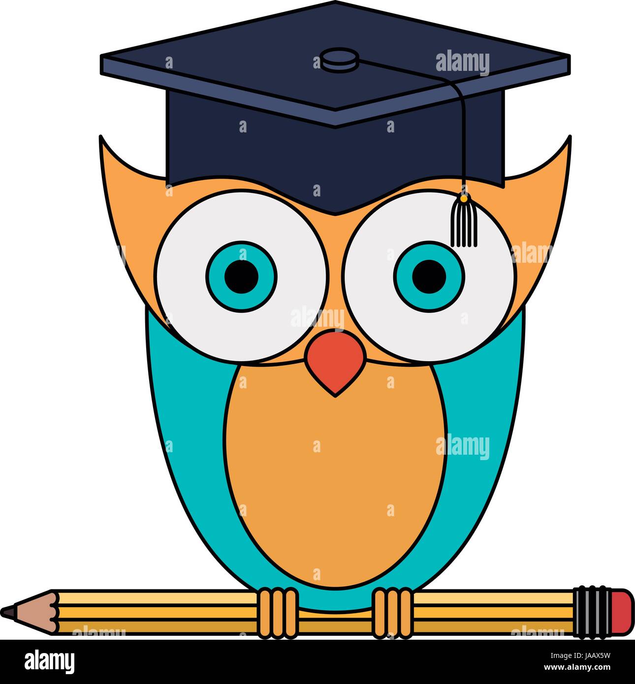 colorful image of owl knowledge with cap graduation on pencil Stock ...
