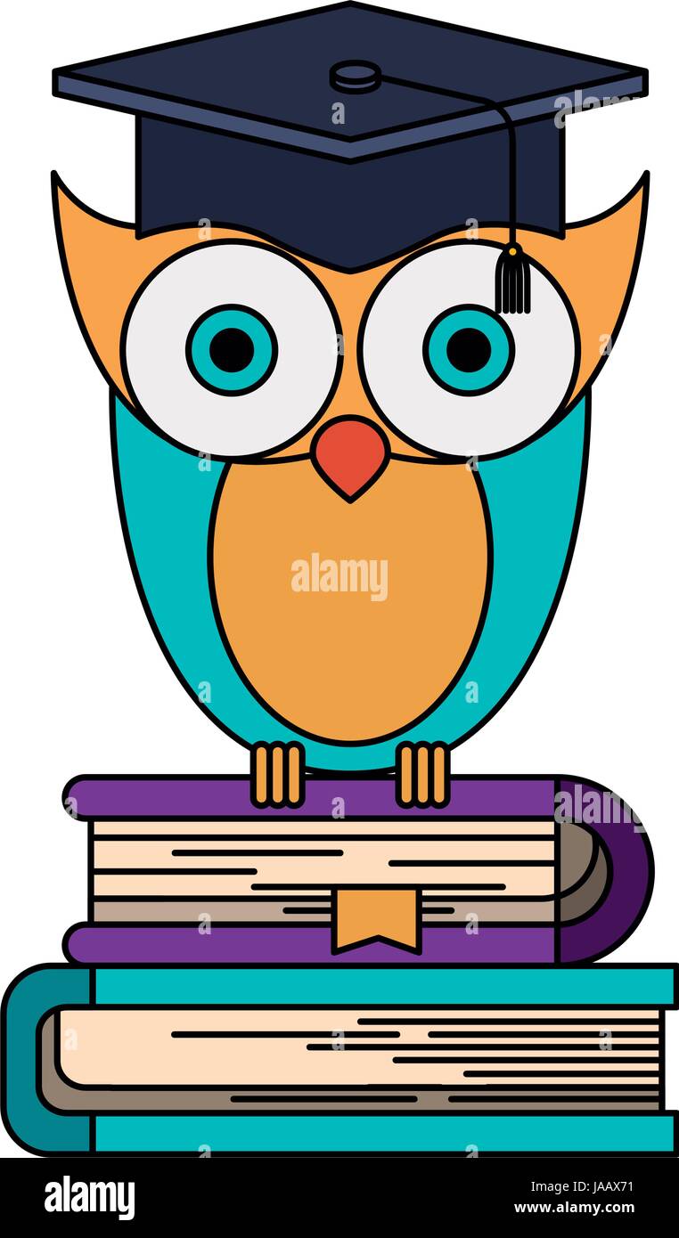 colorful image of owl knowledge with cap graduation on stack of books ...