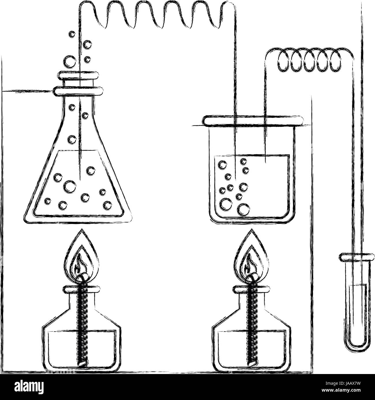 sketch blurred silhouette of chemical laboratory with an experiment in ...