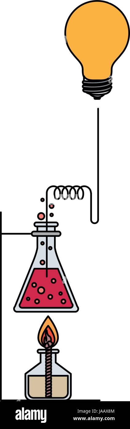 colorful image of glass beaker connected to light bulb and lighter ...