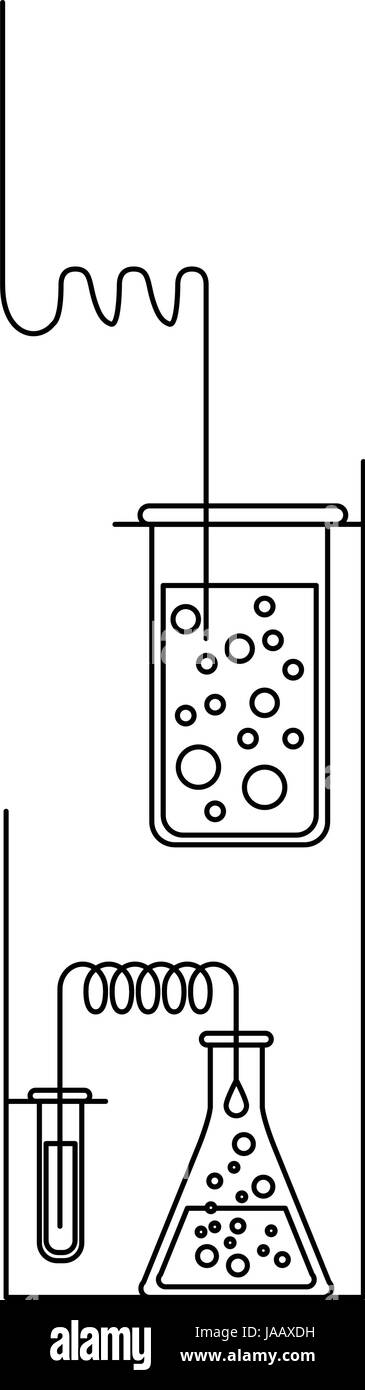 sketch silhouette of chemical laboratory with an experiment in process ...