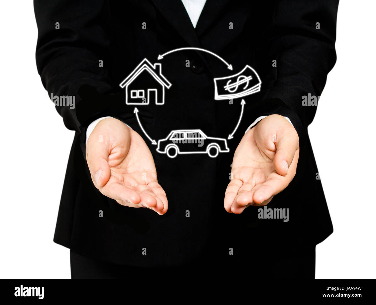 Hand drawing home, car and money Stock Photo - Alamy