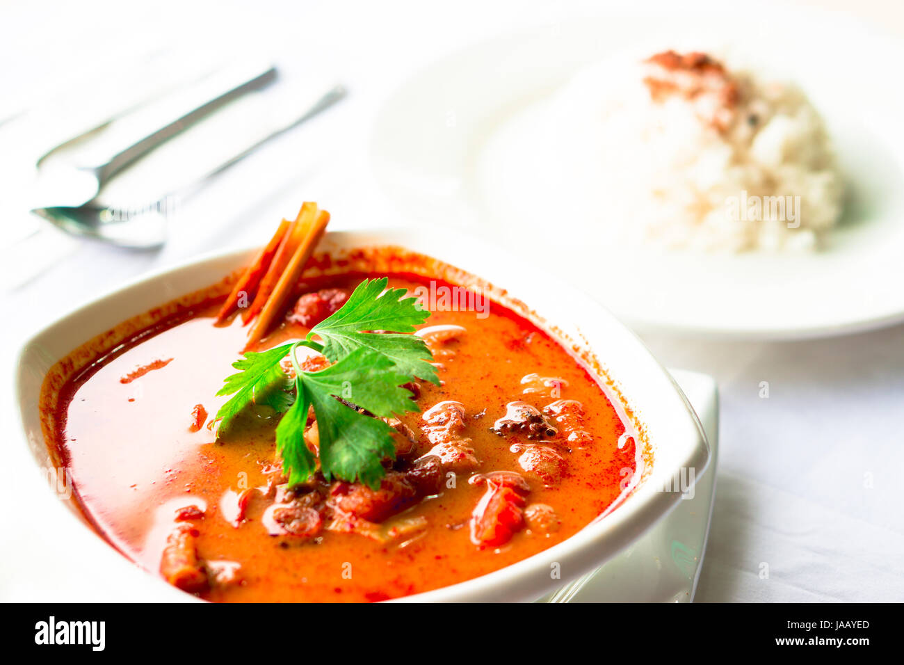 Tom Yam Soup served with Rice Stock Photo - Alamy