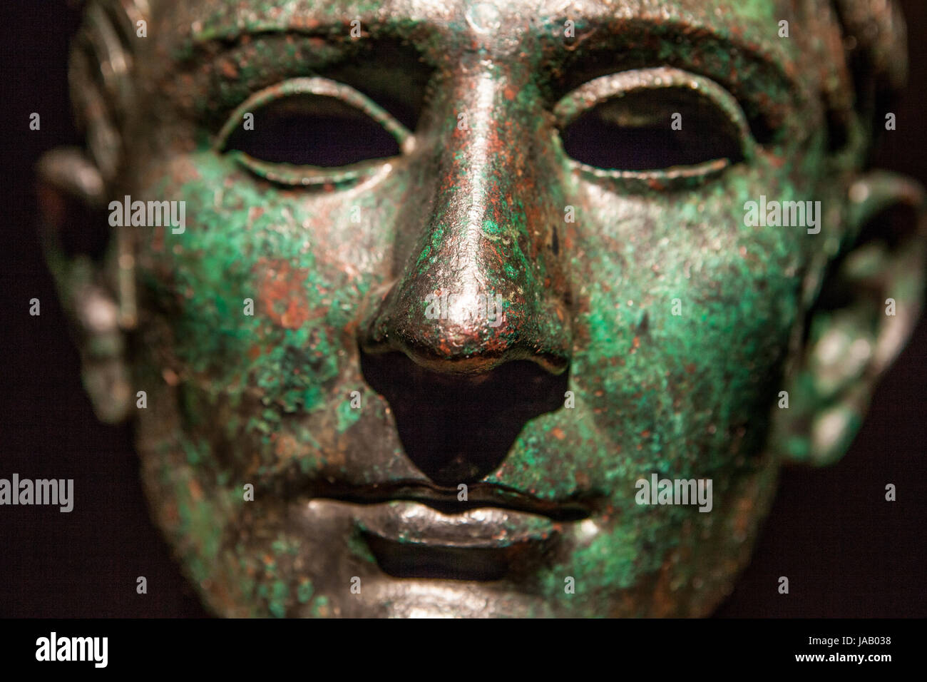 Madrid, Spain - February 24, 2017: Roman head of bronze statue with ...