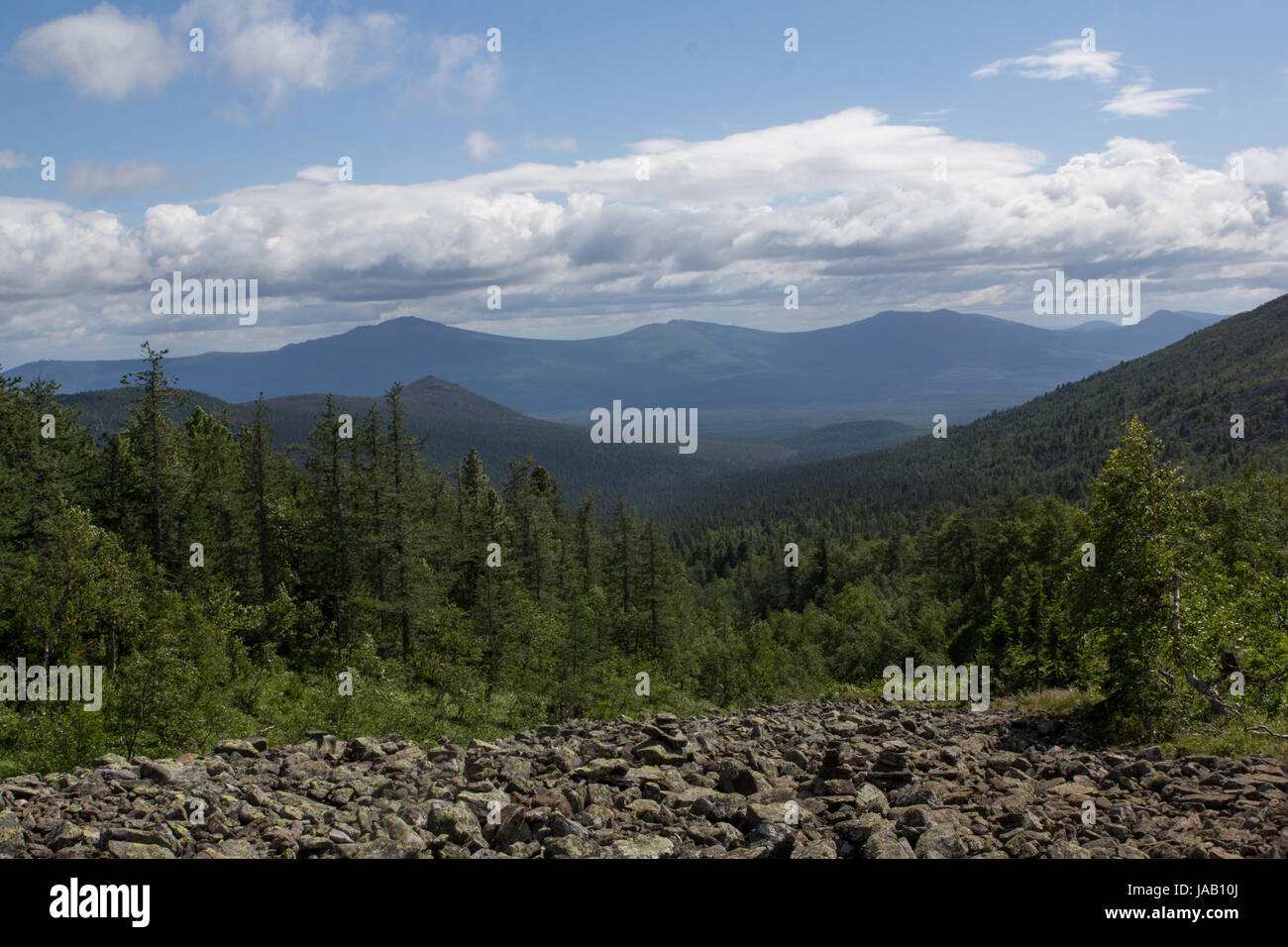Panoramic view of the mountains and cliffs, South Ural. Summer in the ...
