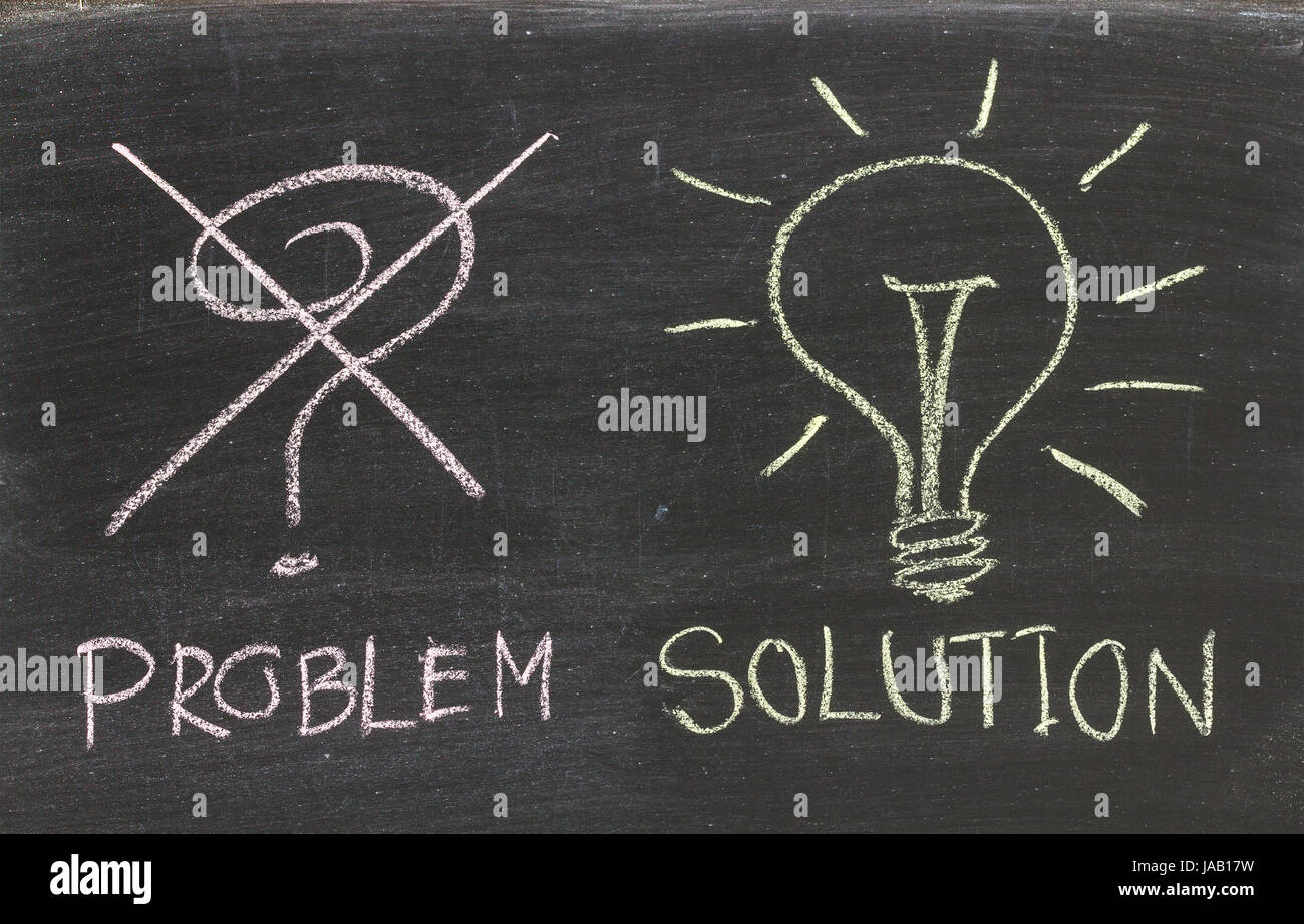 Problems Solutions handwritten with white chalk on a blackboard Stock Photo - Alamy