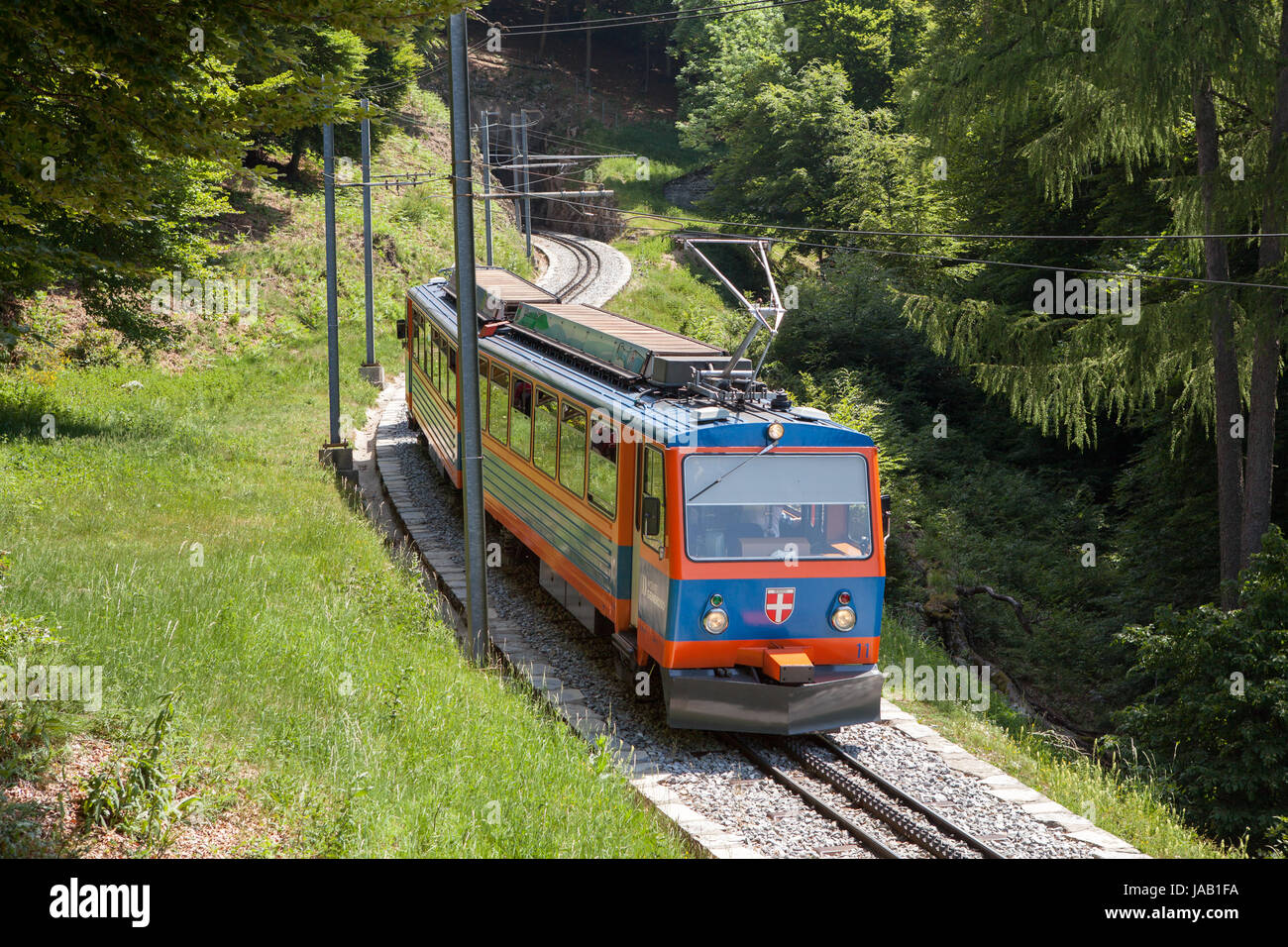 Train running on the railway line from Monte Generoso (Generoso Mount ...