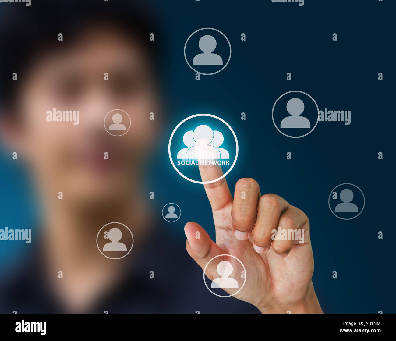 man hand pressing Social network icon Stock Photo - Alamy
