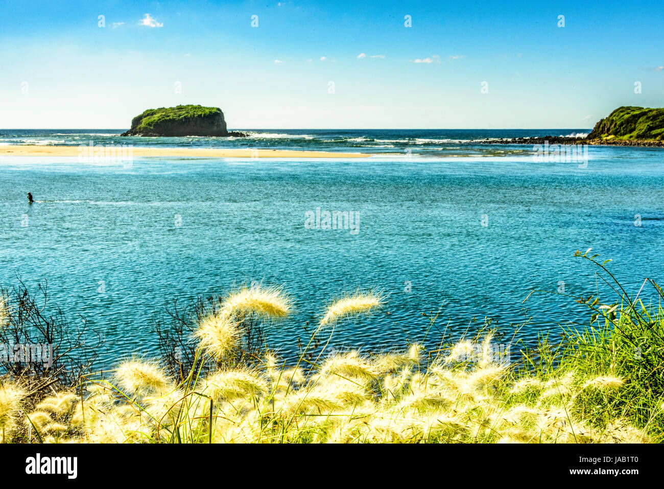 Views at the entrance to Minnamurra River with Stack Island Stock Photo ...