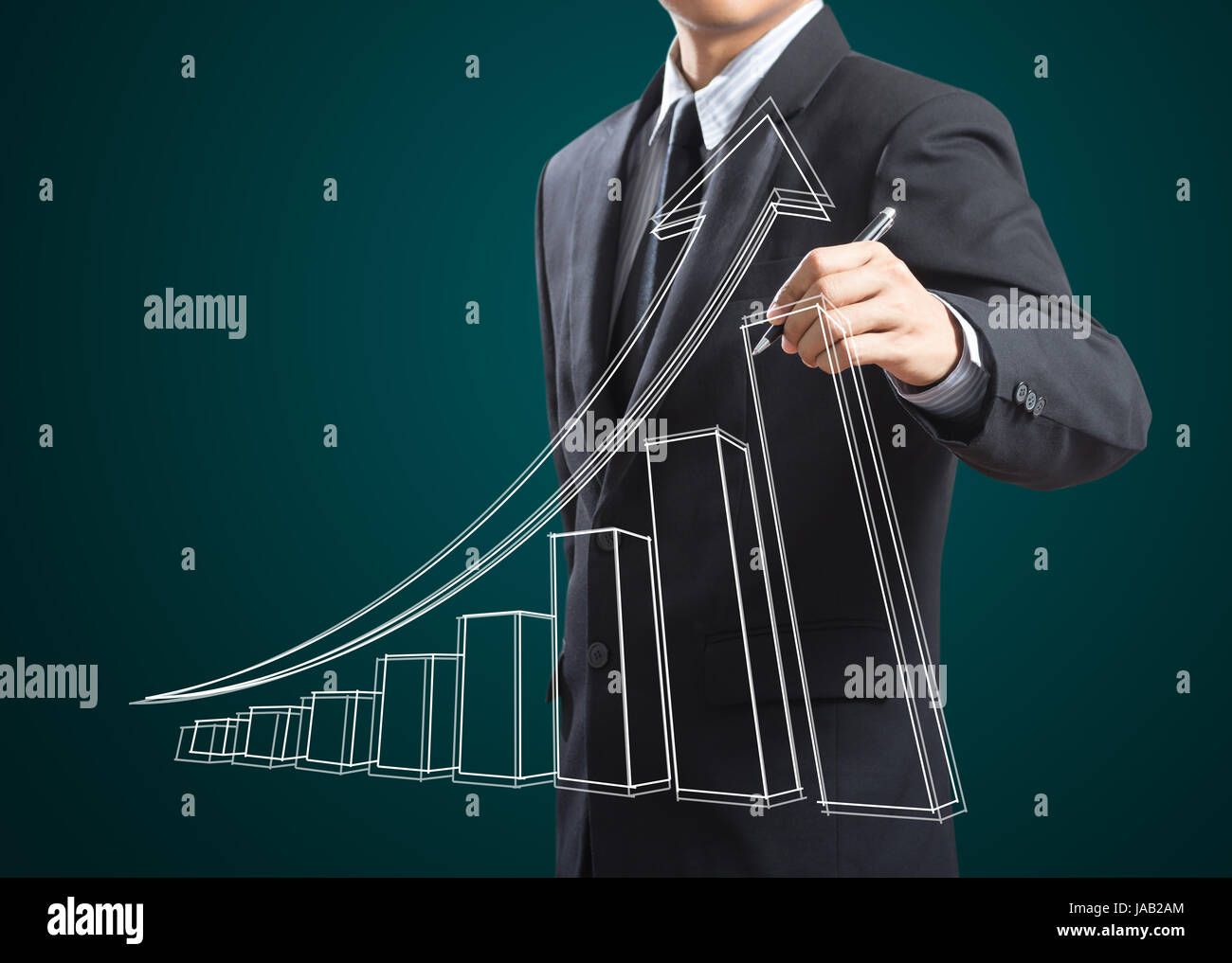 Male hand drawing a growth graph Stock Photo - Alamy