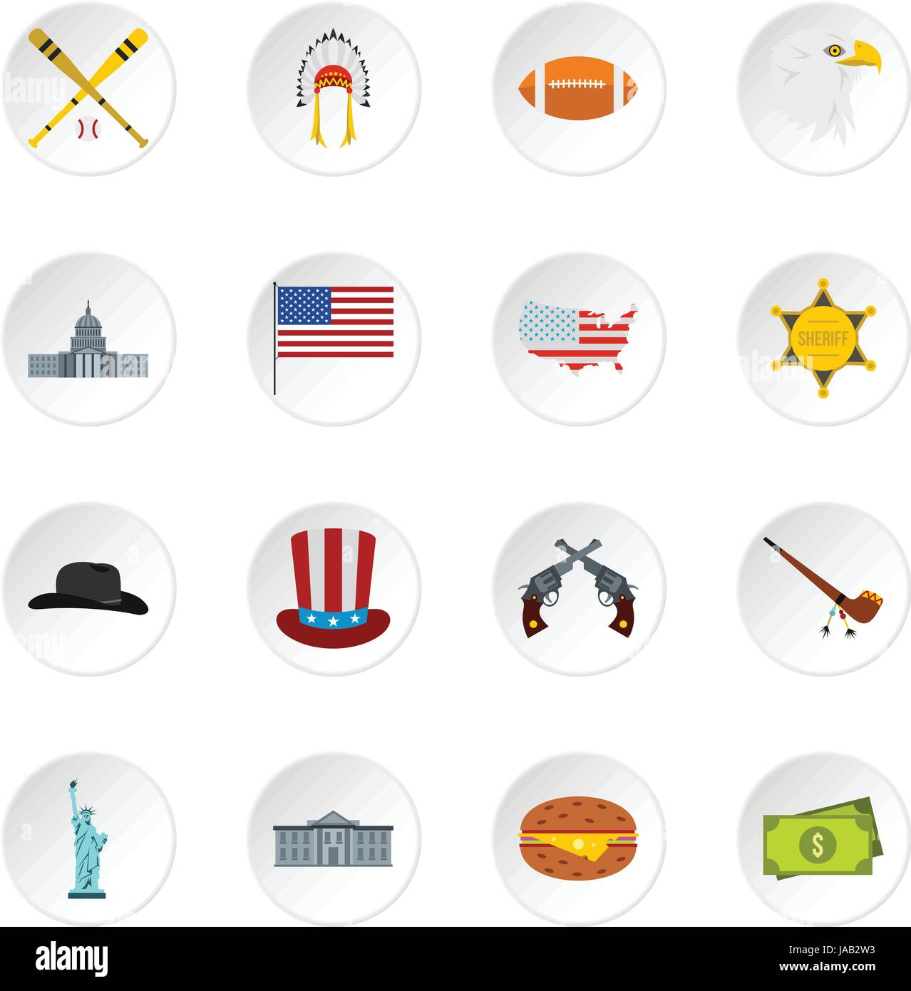 USA icons set. Flat illustration of 16 USA vector icons for web Stock ...