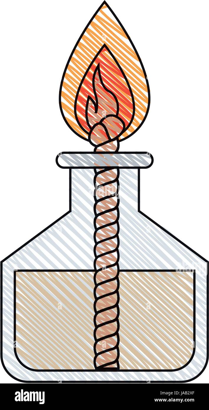 color crayon stripe image of laboratory lighter with rope and flame ...