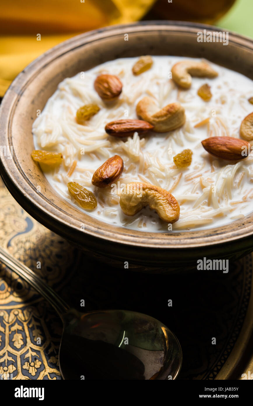 Most famous Indian sweet pudding Kheer or semiya khir in a bowl ...