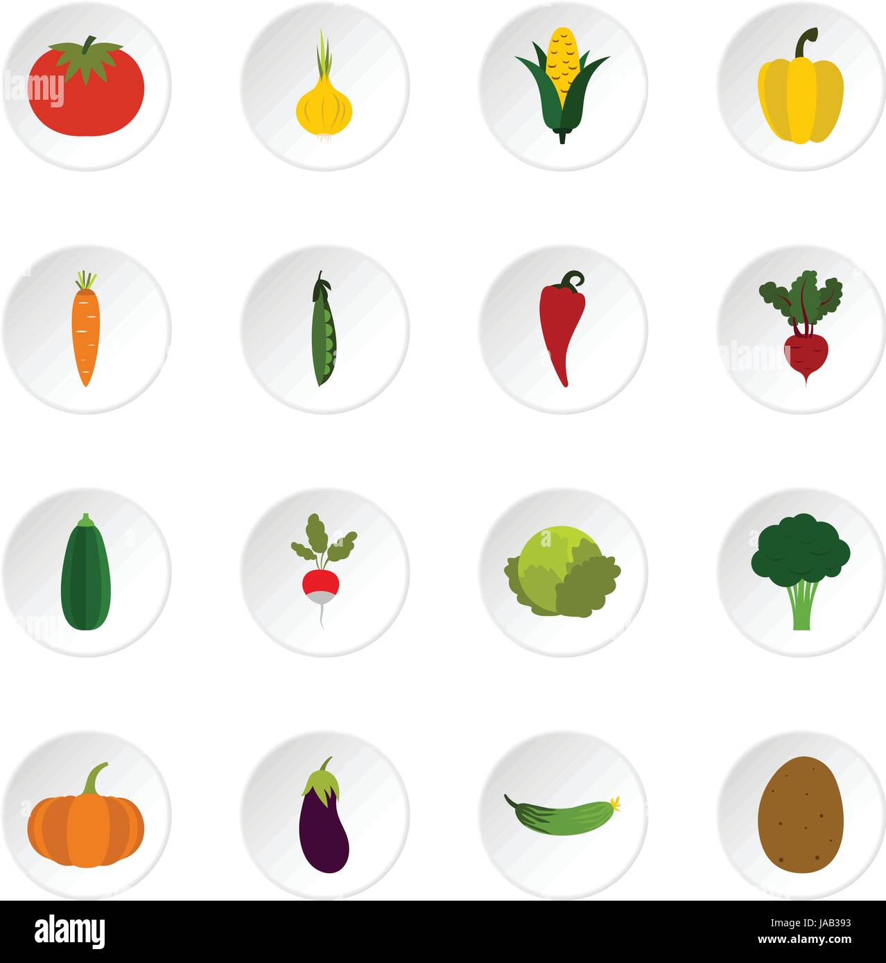 Vegetable icons set. Flat illustration of 16 vegetable vector icons for ...