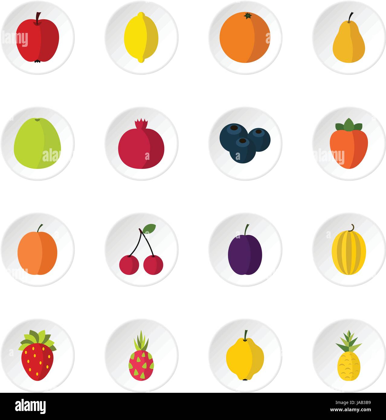 Fruit icons set. Flat illustration of 16 fruit vector icons for web ...