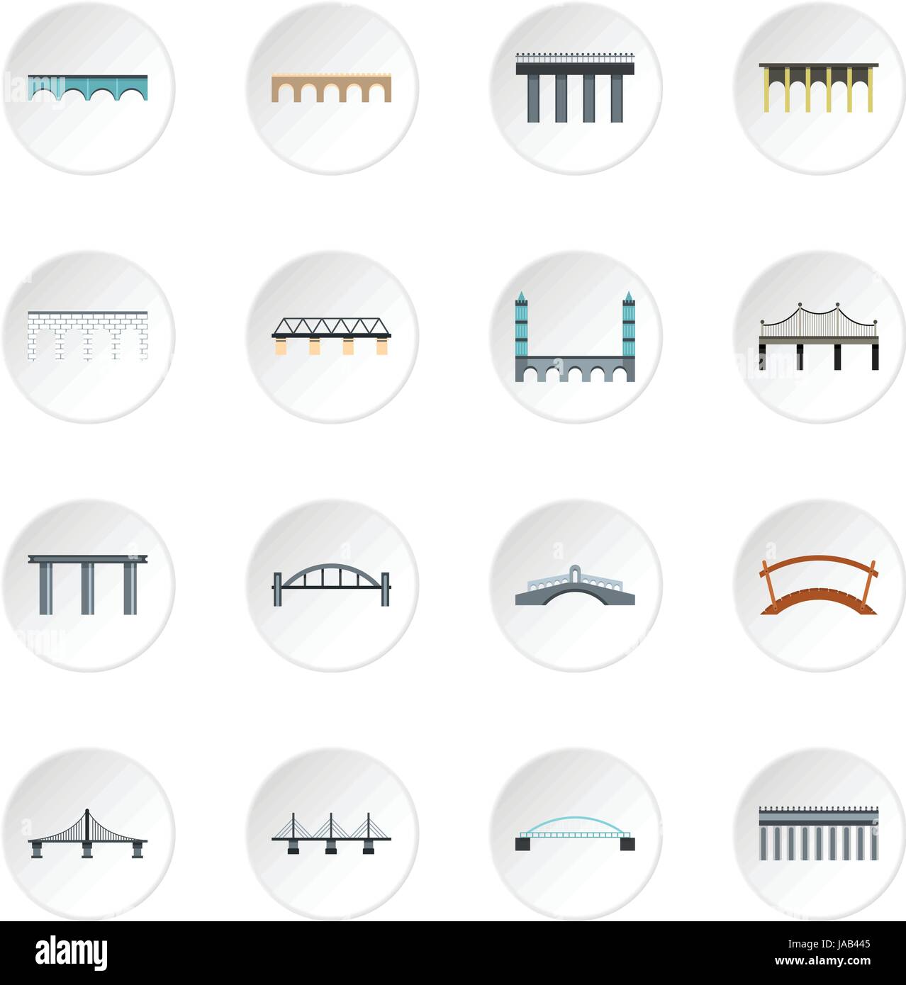 Bridge icons set. Flat illustration of 16 bridge vector icons for web ...