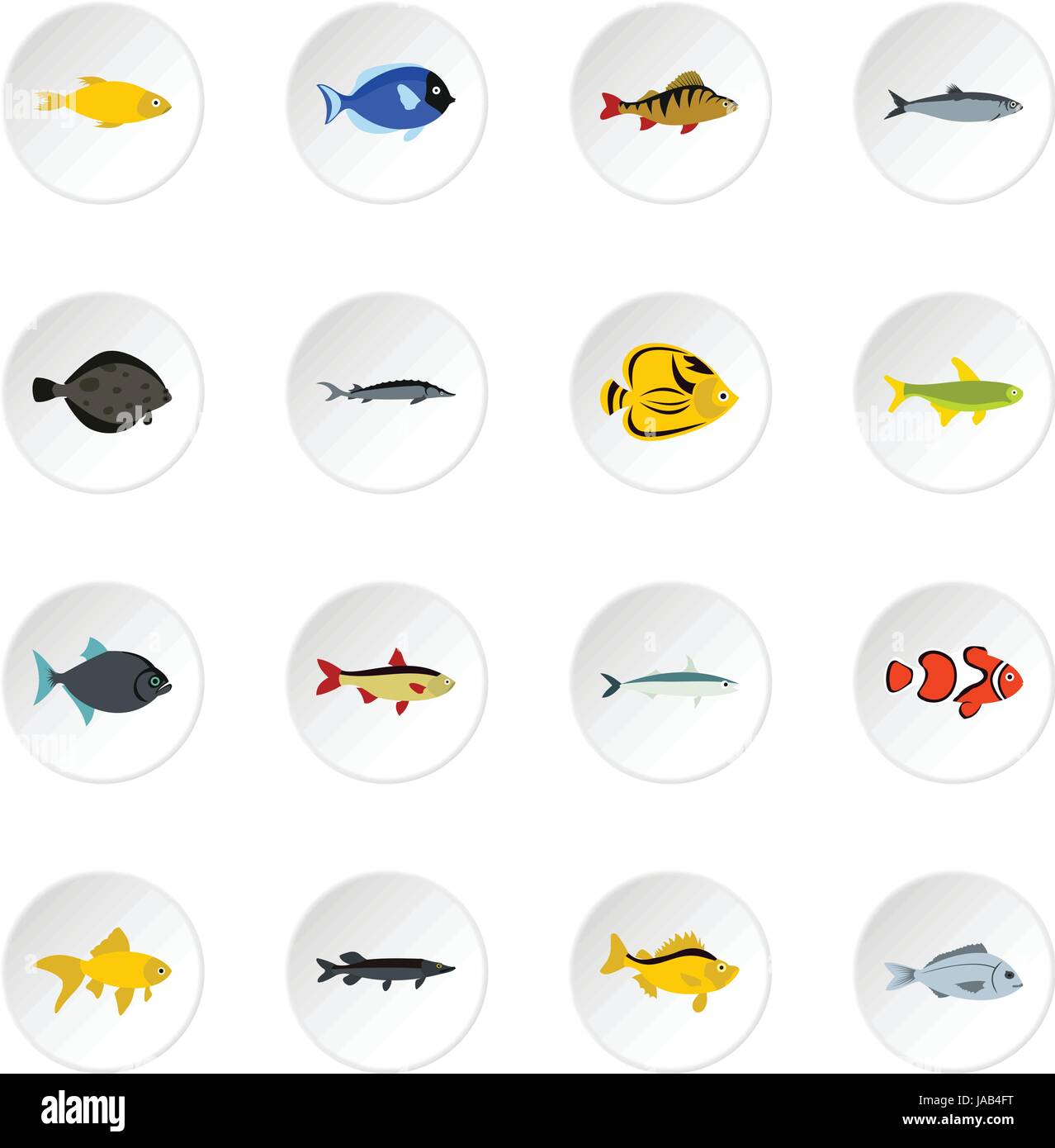 Fish icons set. Flat illustration of 16 fish vector icons for web Stock ...