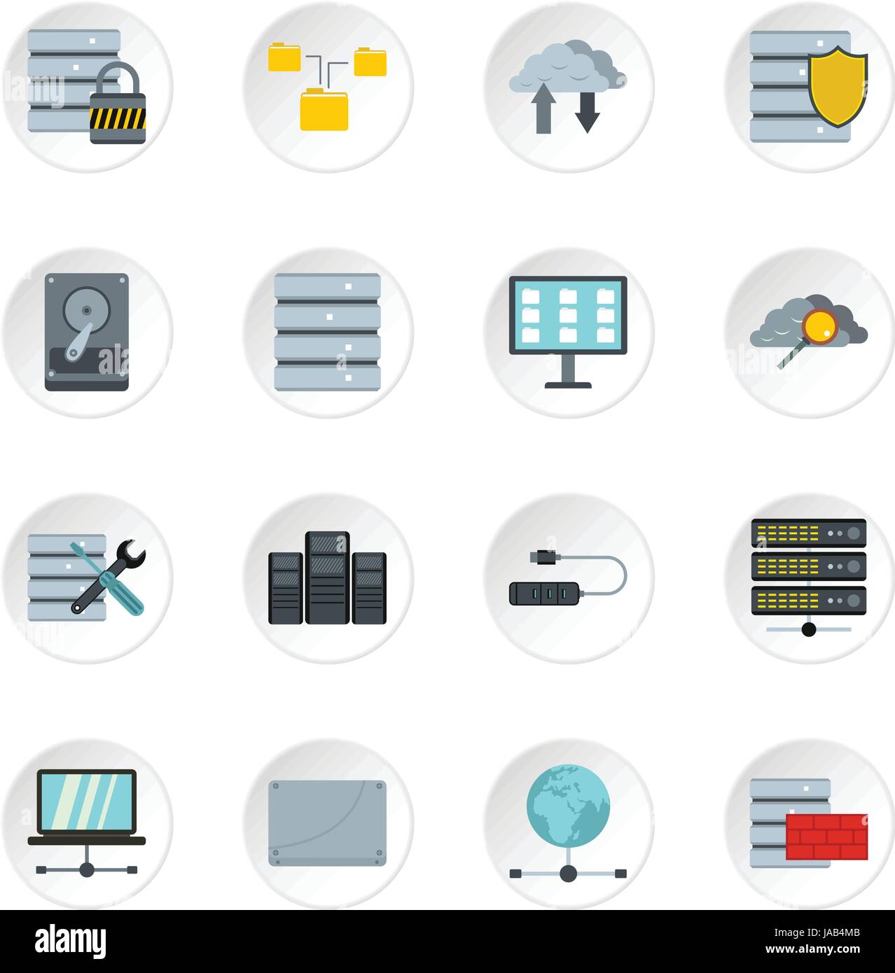 Database icons set. Flat illustration of 16 database vector icons for ...