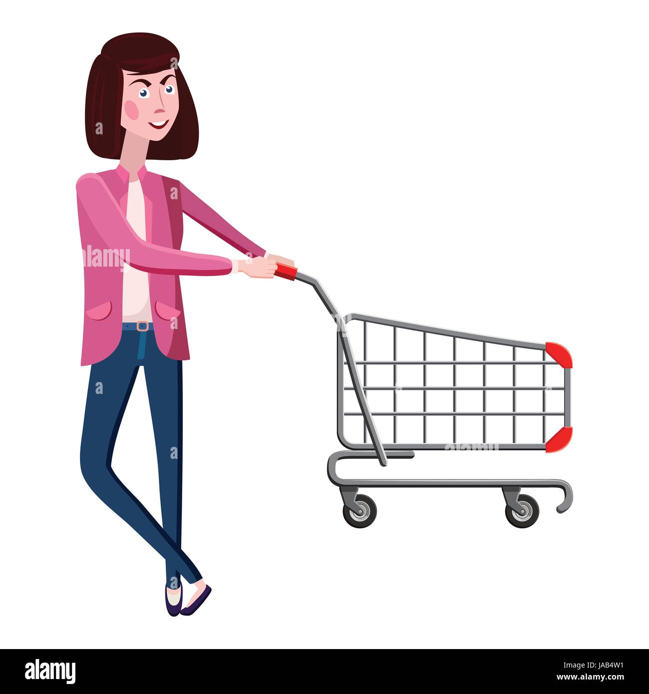 Girl with shopping cart icon. Cartoon illustration of girl with ...