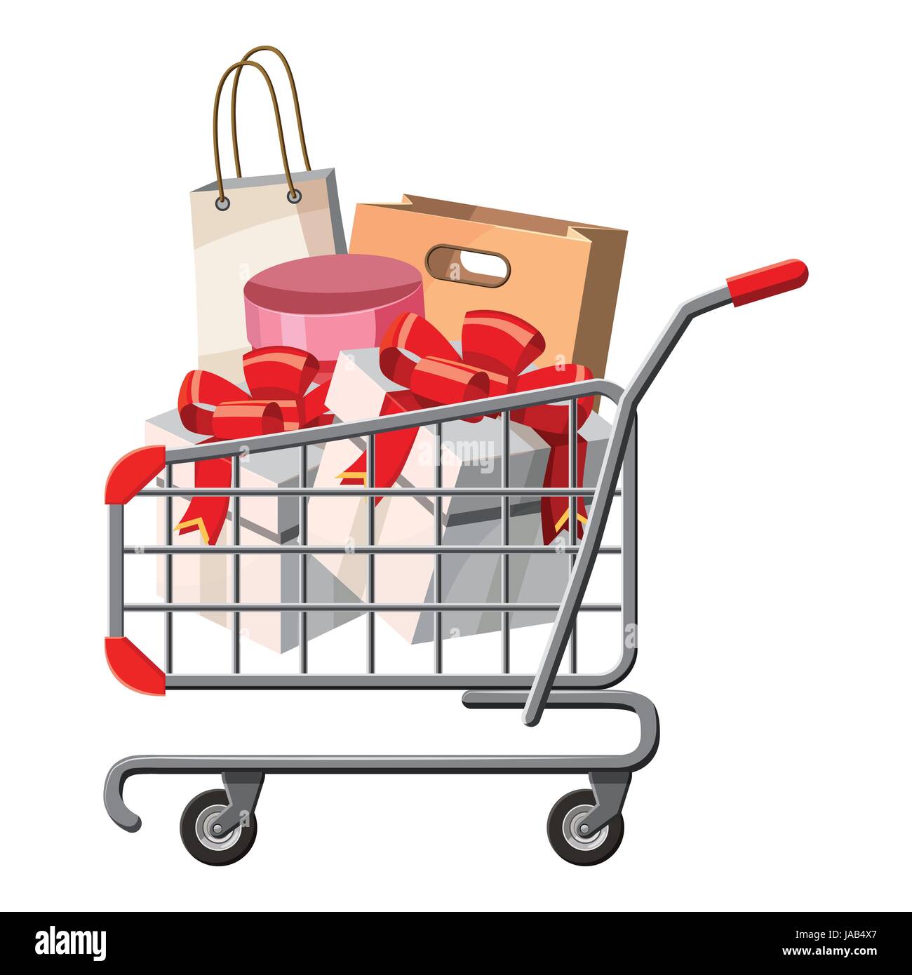 Cart on wheels with shopping icon. Cartoon illustration of cart on ...