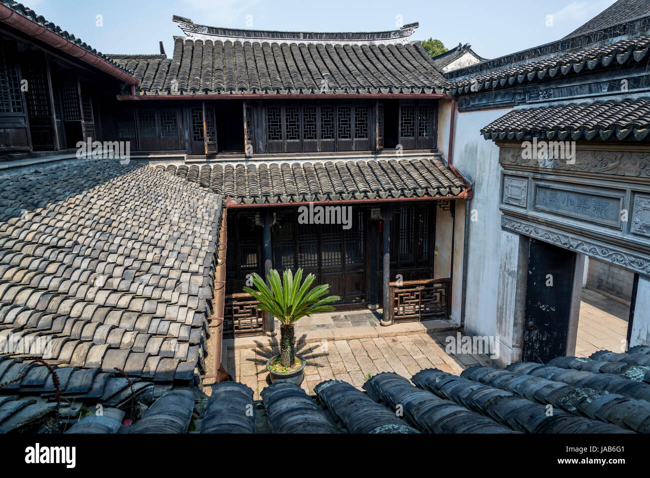 Atrium with palm tree, Happy Farming Hall, Ancient water town of Tongli ...