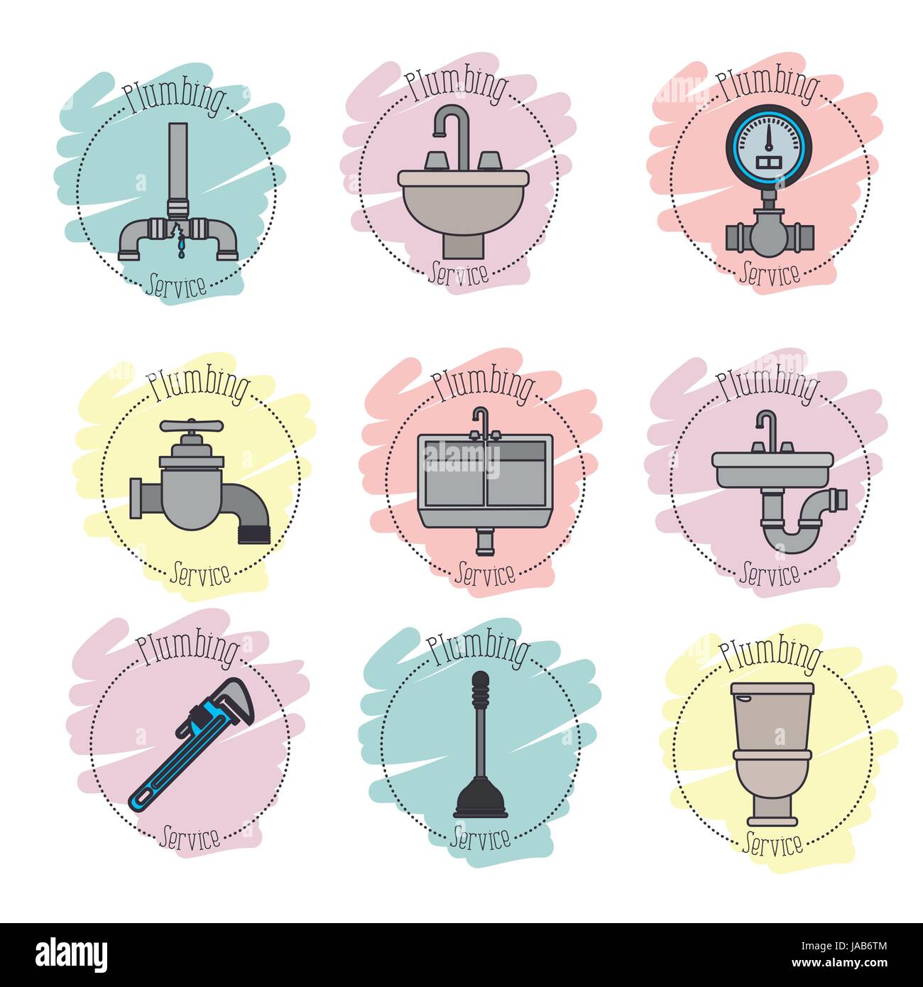 sticker scene of icons set on white background plumbing service Stock ...