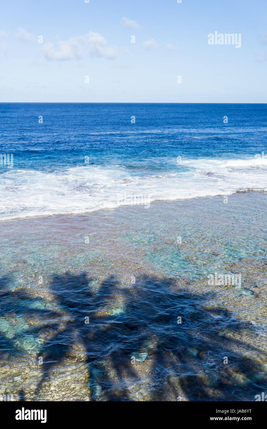 Vertical composition scene across ocean todistant horizon from land ...