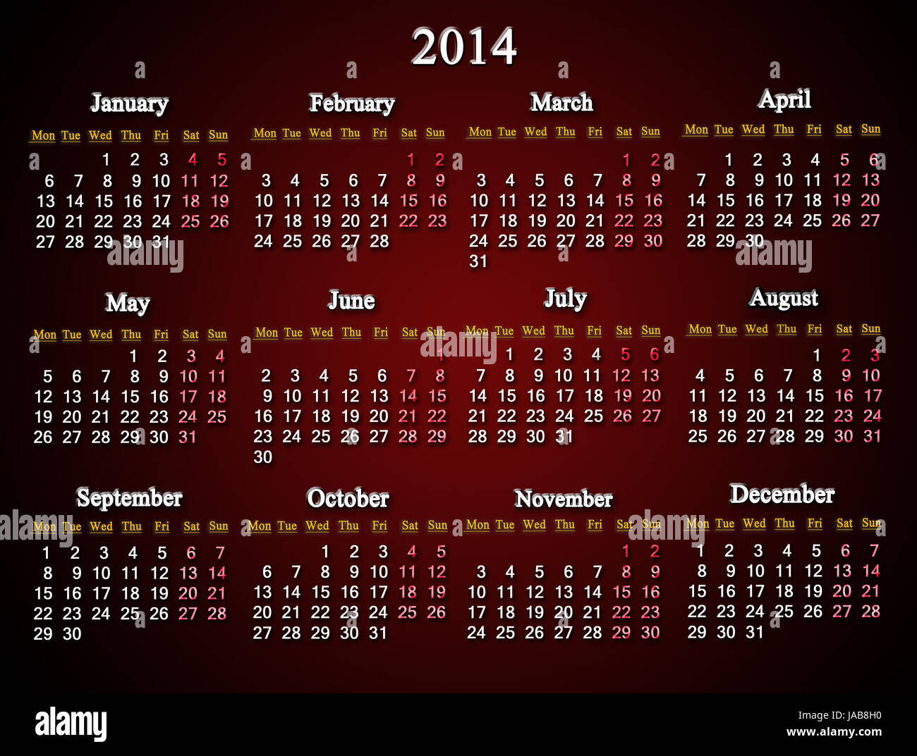beautiful claret and unusual calendar for 2014 year Stock Photo - Alamy