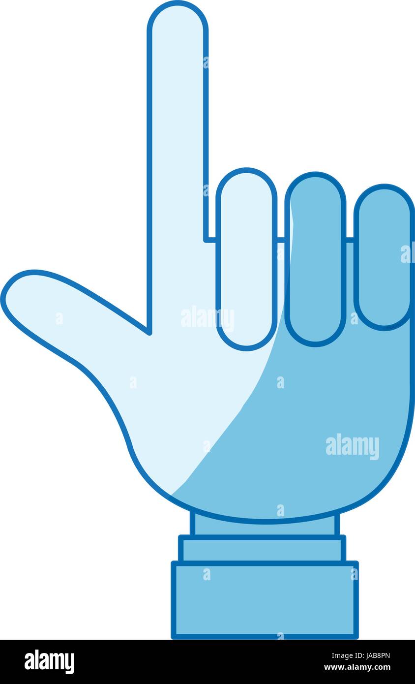 blue color shading silhouette hand pointing up with one finger with ...