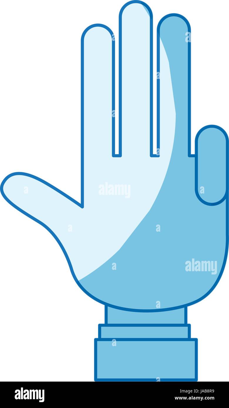 blue color shading silhouette hand palm showing four fingers with shirt ...