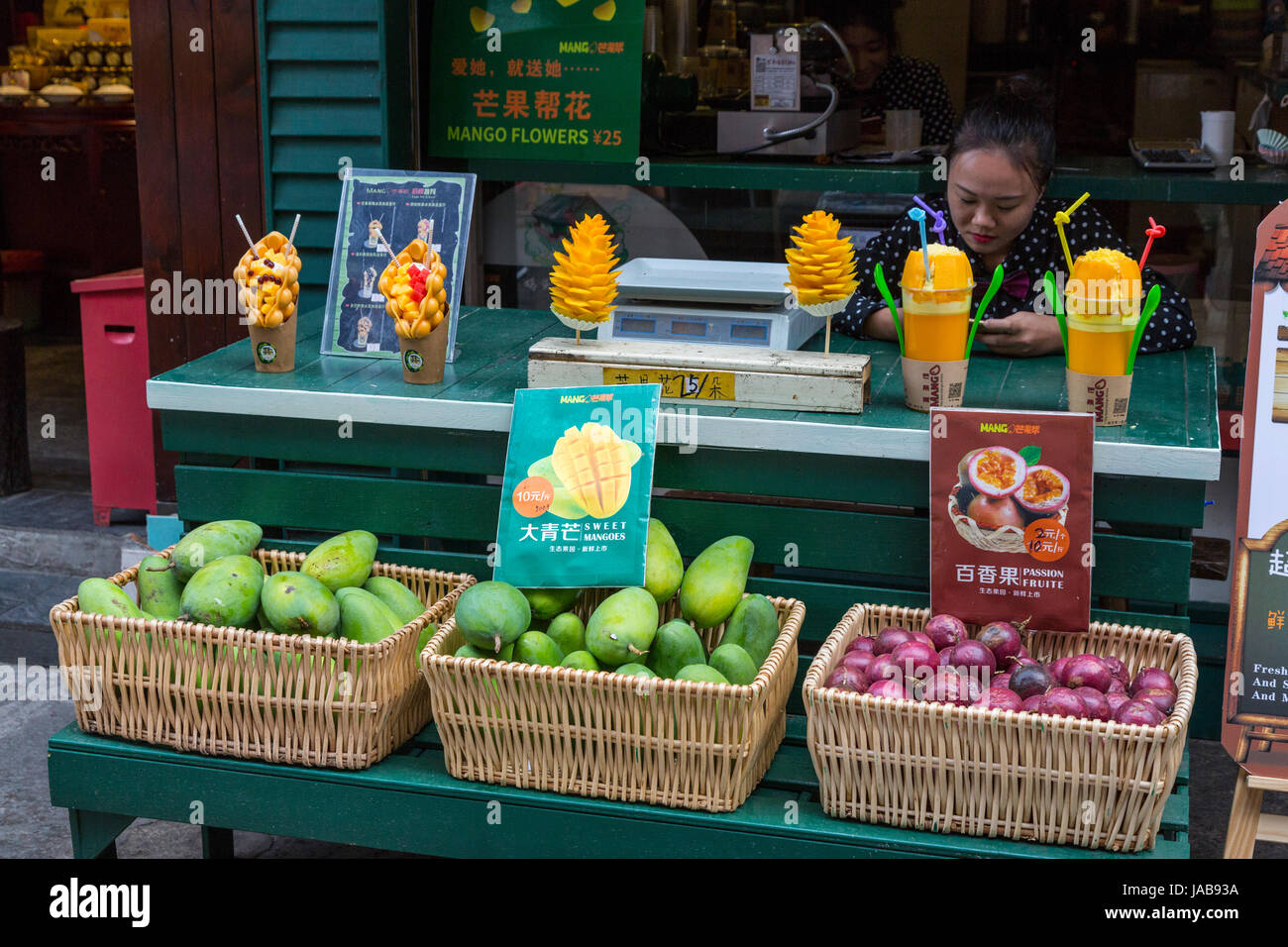 Yangshuo, China. Refreshment Stand Selling Mangos, Passion Fruit, and ...
