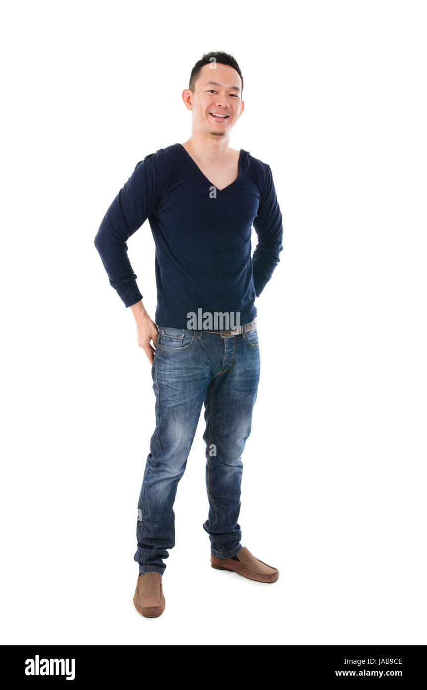 Front view full body Asian man in casual standing isolated on white ...