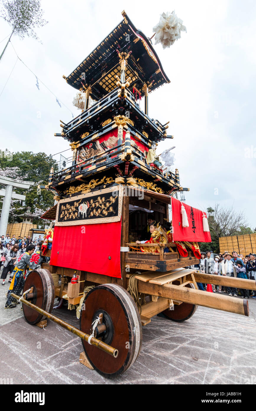 Inuyama festival in Japan, massive 3 storey wooden Dashi float, also ...