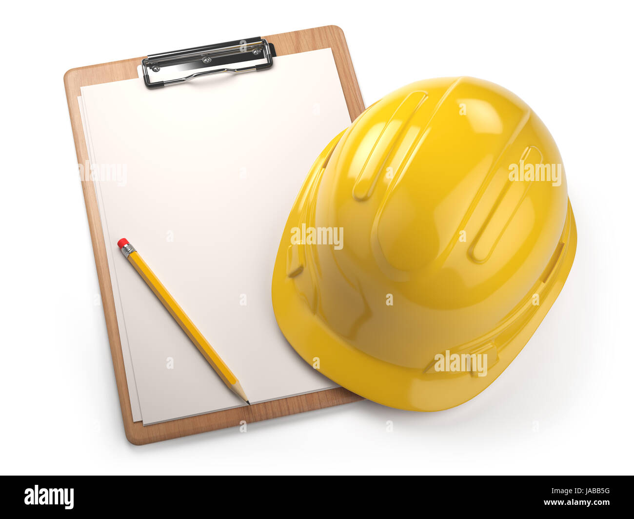 Hard hat with clipboard isolated on white background. Construction ...