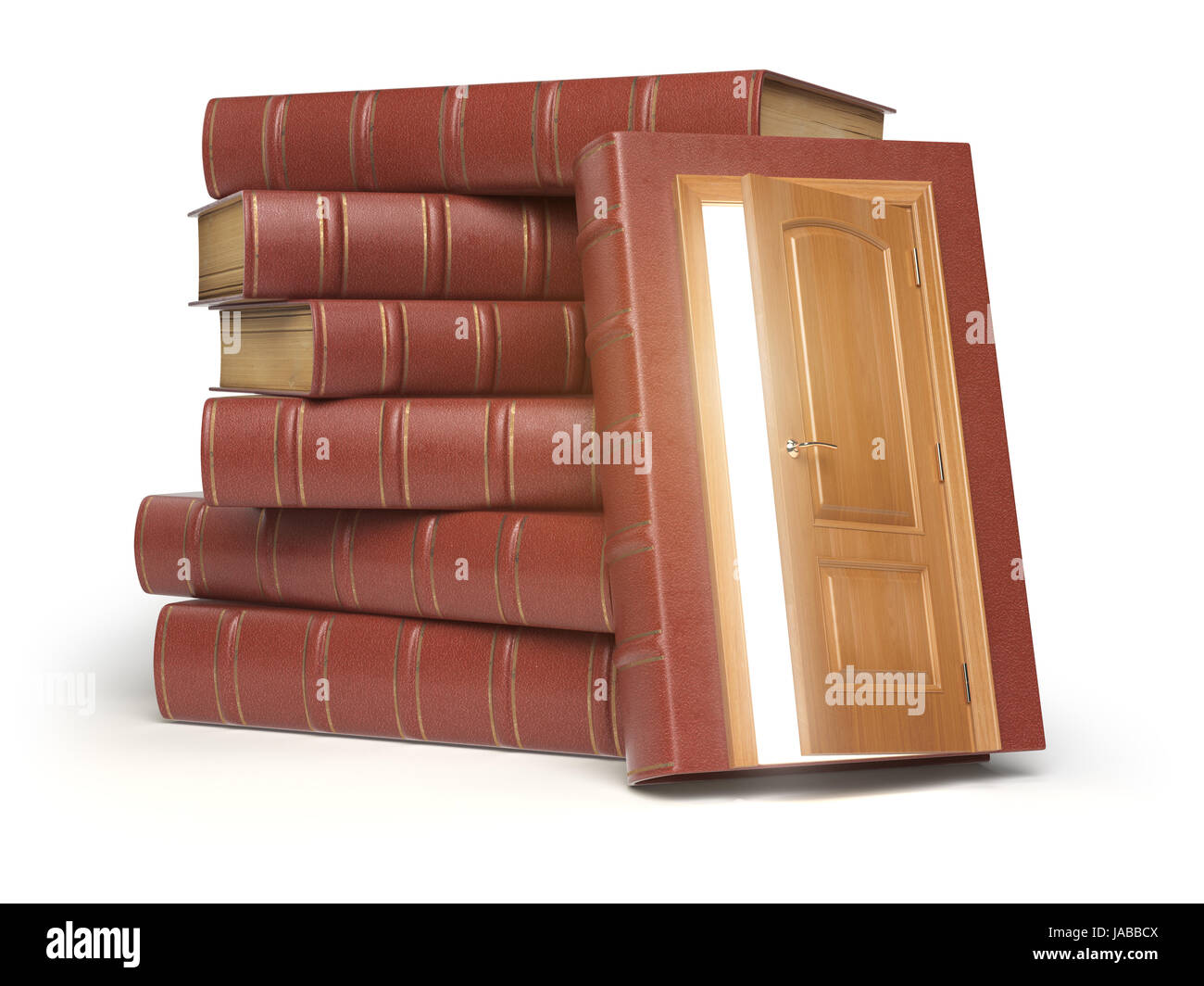 Education, knowledge and reading concept. Pile of old red books and ...