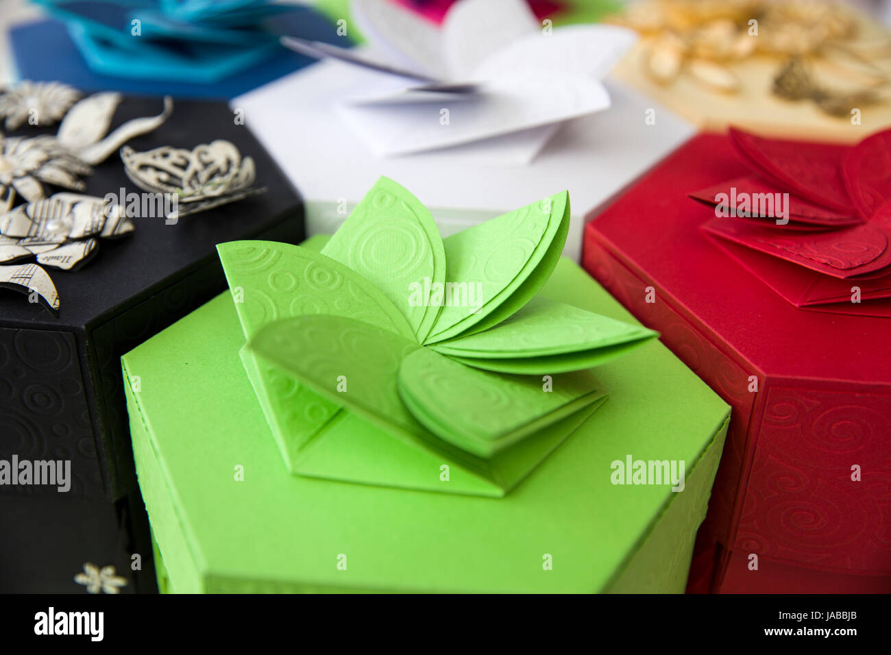Closeup view at group of exploding box Stock Photo - Alamy